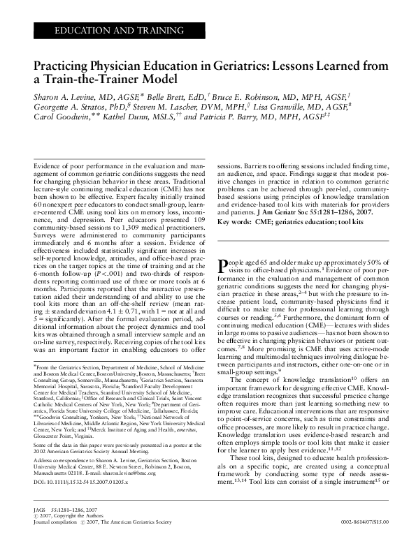 (PDF) Practicing Physician Education in Geriatrics: Lessons Learned ...