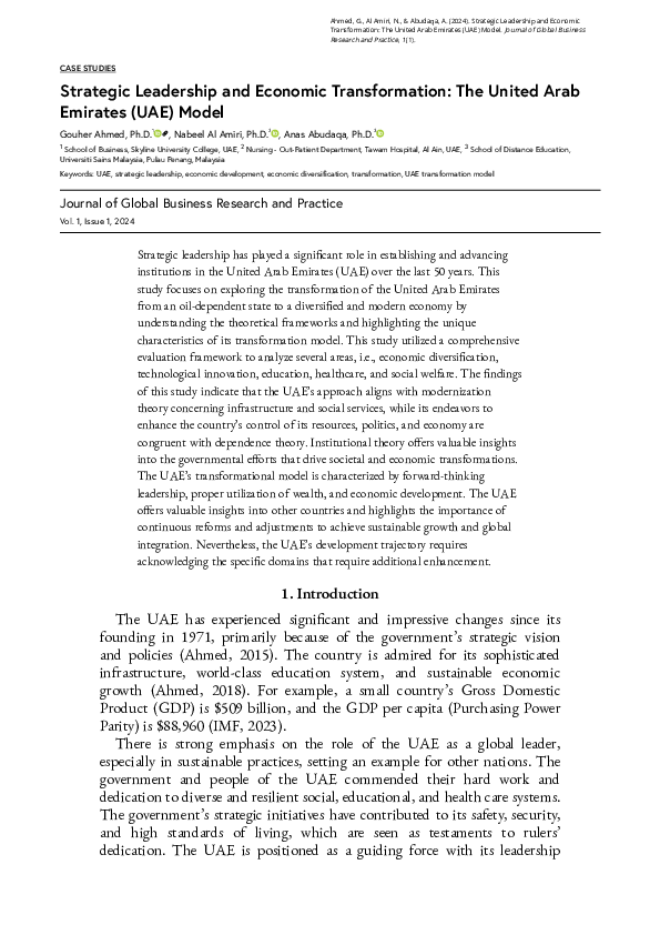 (PDF) Strategic Leadership and Economic Transformation: The United Arab ...