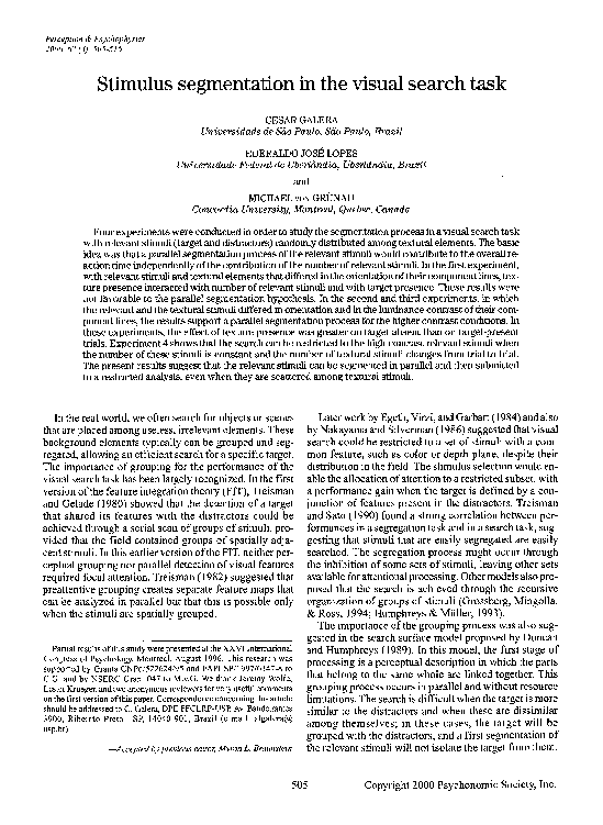 (PDF) Stimulus segmentation in the visual search task