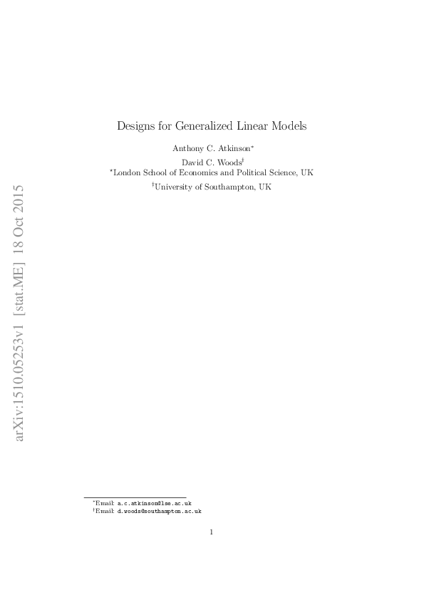 (PDF) Designs for Generalized Linear Models