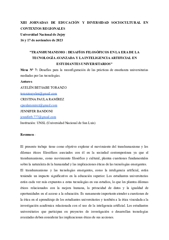 (PDF) "TRANSHUMANISMO : DESAFÍOS FILOSÓFICOS EN LA ERA DE LA TECNOLOGÍA AVANZADA Y LA ...