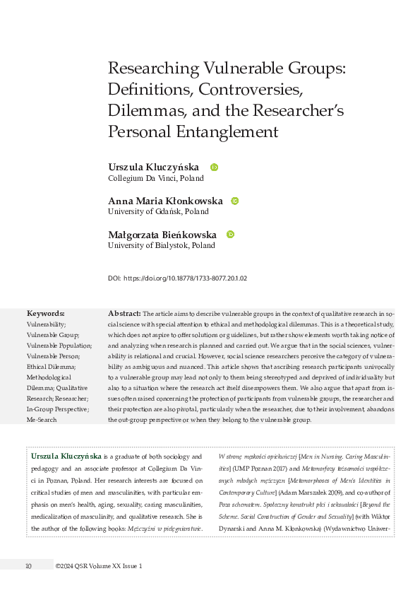 (PDF) Researching Vulnerable Groups: Definitions, Controversies, Dilemmas, and the Researcher’s ...