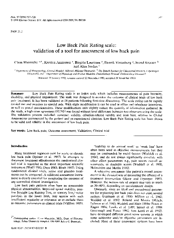 (PDF) Low Back Pain Rating scale: validation of a tool for assessment ...