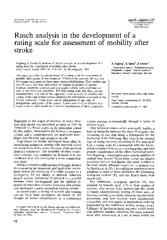 (PDF) Rasch analysis in the development of a rating scale for assessment of mobility after ...