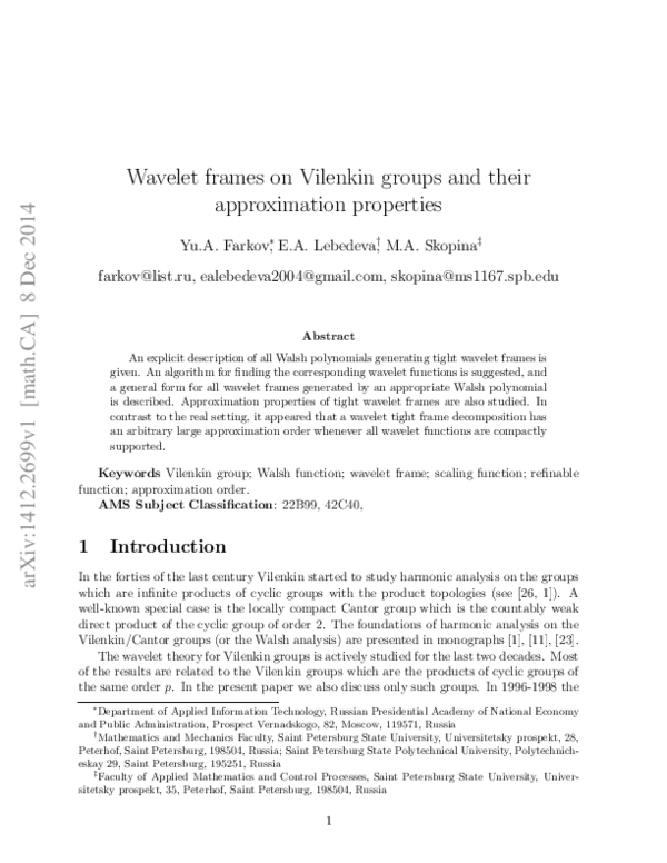 (PDF) Wavelet frames on Vilenkin groups and their approximation properties