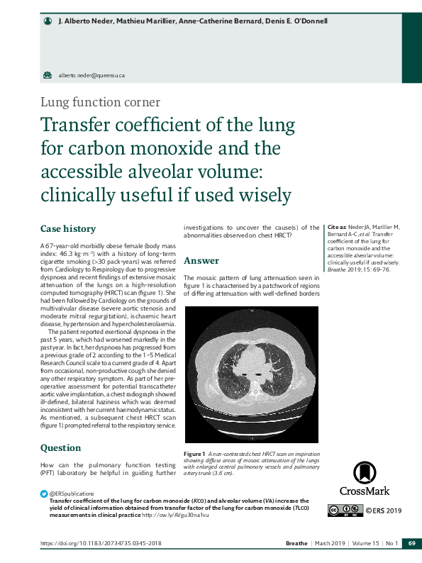 (PDF) Transfer coefficient of the lung for carbon monoxide and the ...