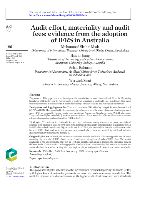 (PDF) Audit effort, materiality and audit fees: evidence from the ...
