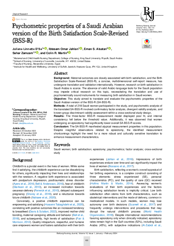 (PDF) Psychometric properties of a Saudi Arabian version of the Birth ...