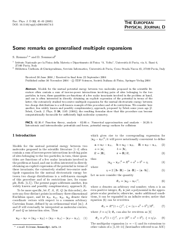 Pdf Some Remarks On Generalised Multipole Expansions Silvano Romano