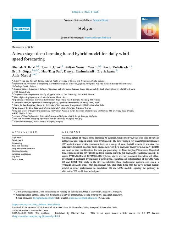 (PDF) A two-stage deep learning-based hybrid model for daily wind speed forecasting