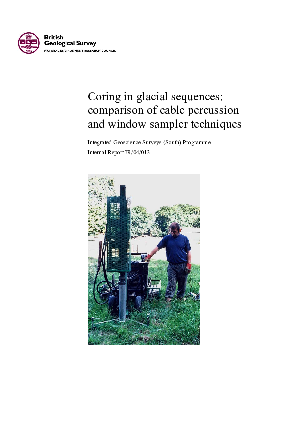 (PDF) Coring in glacial sequences : comparison of cable percussion and ...