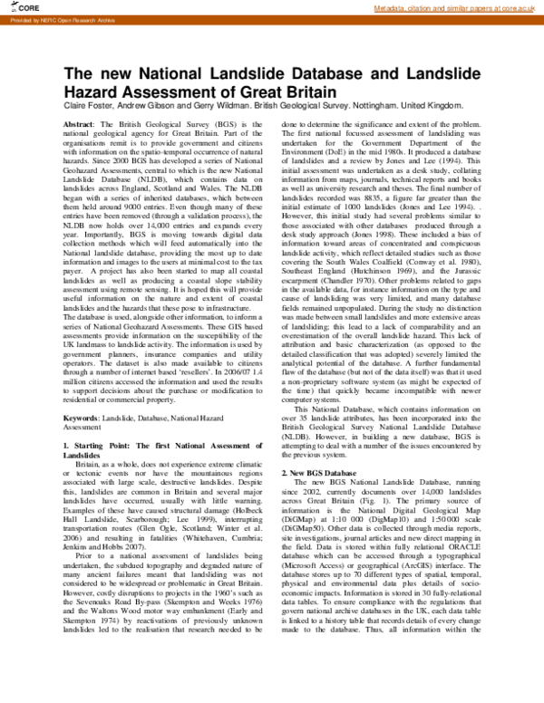 (PDF) The new National Landslide Database and Landslide Hazard Assessment of Great Britain