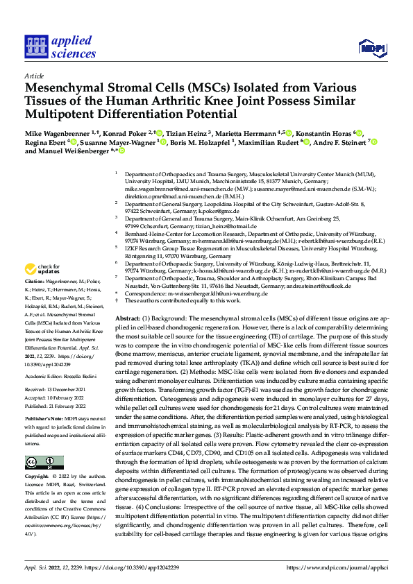 (PDF) Mesenchymal Stromal Cells (MSCs) Isolated from Various Tissues of ...