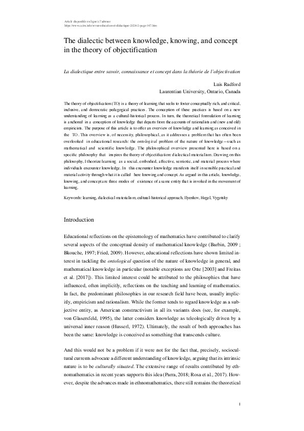 (PDF) The dialectic between knowledge, knowing, and concept in the ...