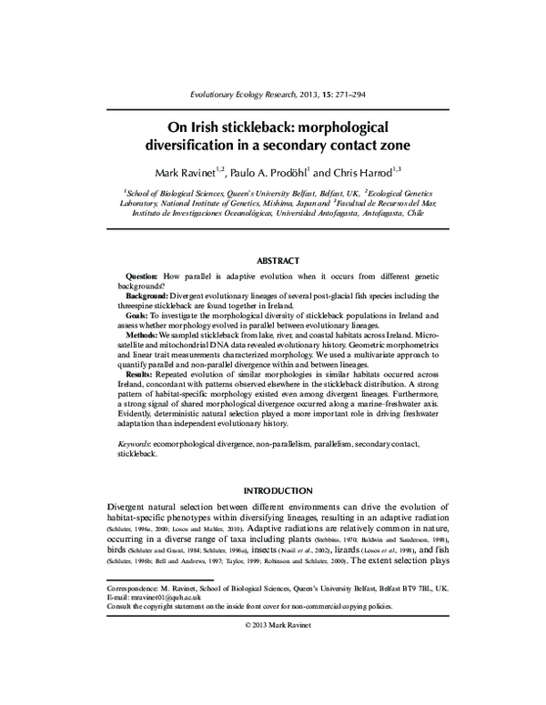 (PDF) On Irish stickleback: morphological diversification in a ...