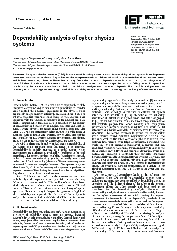 (PDF) Dependability analysis of cyber physical systems