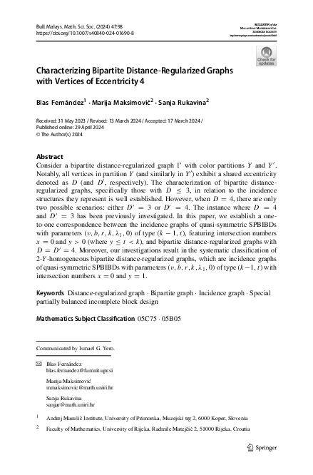 (PDF) Characterizing Bipartite Distance-Regularized Graphs with Vertices of Eccentricity 4 ...