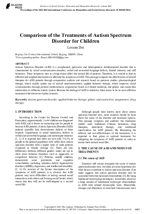 (PDF) Comparison of the Treatments of Autism Spectrum Disorder for Children
