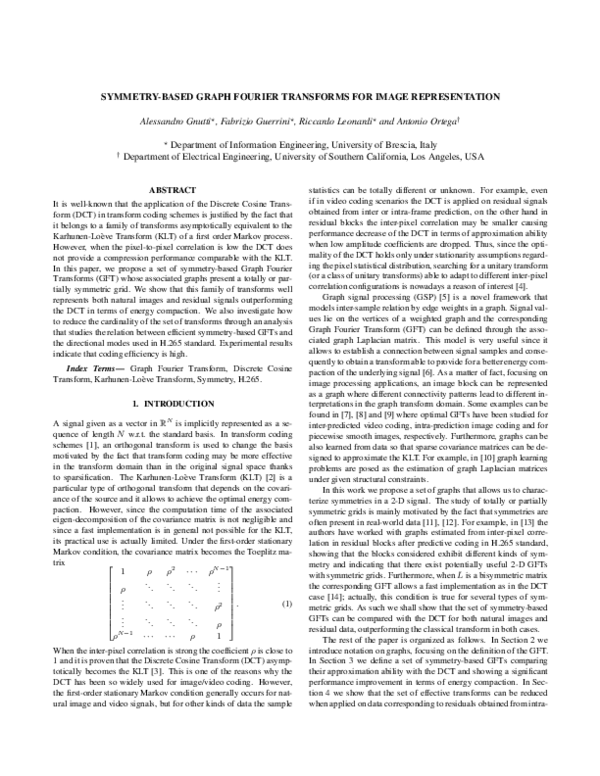 (PDF) Symmetry-Based Graph Fourier Transforms for Image Representation