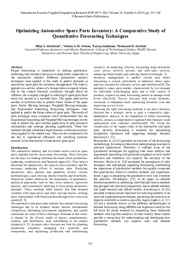 (PDF) Optimizing Automotive Spare Parts Inventory: A Comparative Study of Quantitative ...