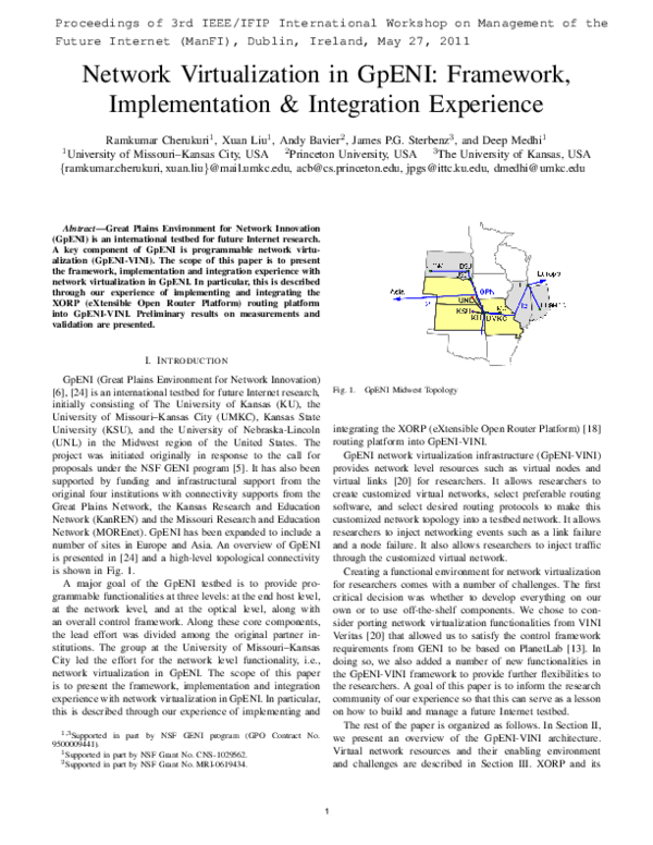 (PDF) Network virtualization in GpENI: Framework, implementation & integration experience