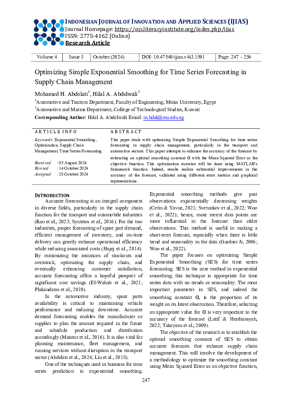 (PDF) Optimizing Simple Exponential Smoothing for Time Series ... (PDF) Optimizing Simple Exponential Smoothing for Time Series ...