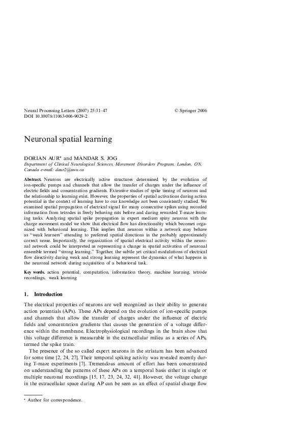 (PDF) Neuronal spatial learning