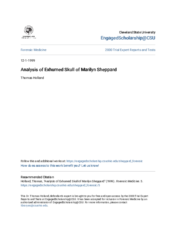 (PDF) Analysis of Exhumed Skull of Marilyn Sheppard | Thomas Holland ...