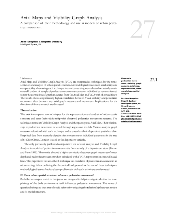 (PDF) Axial Maps and Visibility Graph Analysis A comparison of their methodology and use in ...
