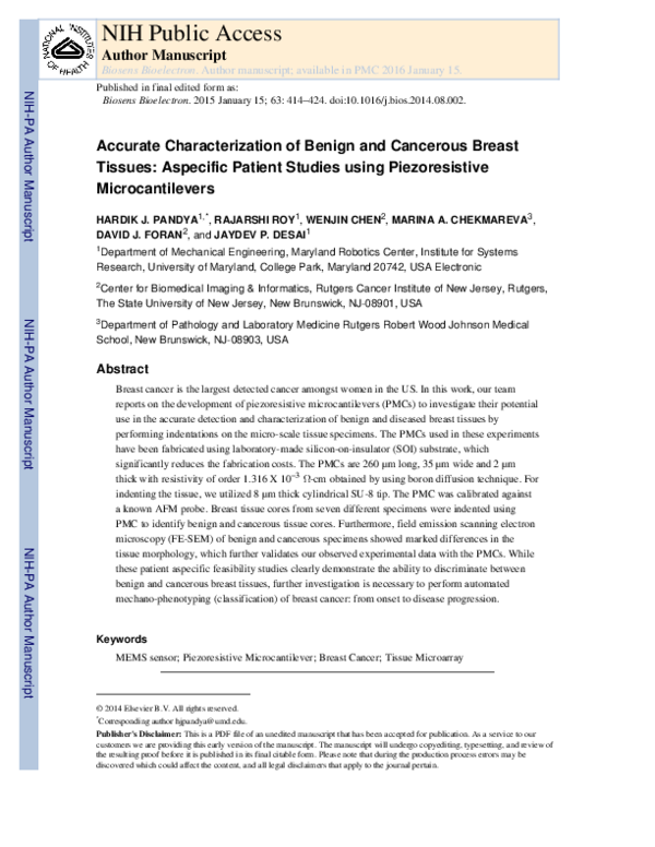 (PDF) Accurate characterization of benign and cancerous breast tissues ...