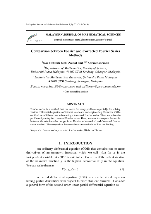 (PDF) Comparison between Fourier and corrected Fourier series methods