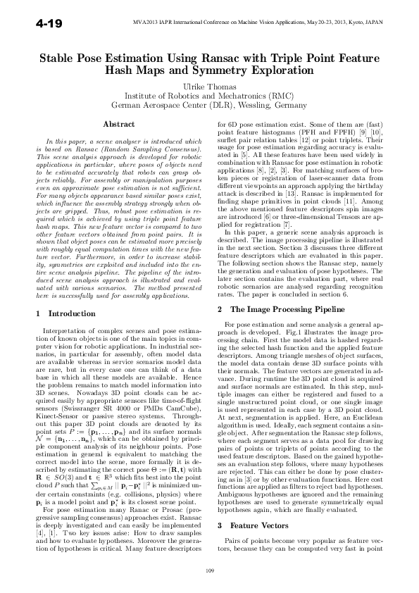 (PDF) Stable pose estimation using ransac with triple point feature hash maps and symmetry ...