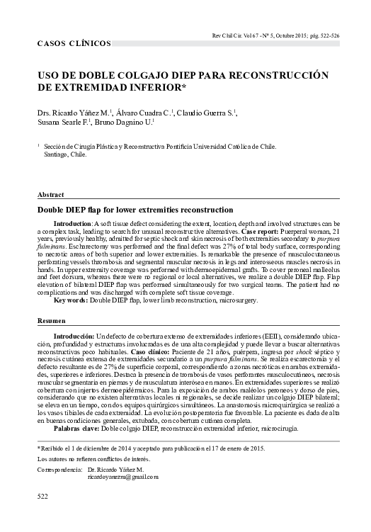 (PDF) Uso De Doble Colgajo Diep Para Reconstrucción De Extremidad Inferior