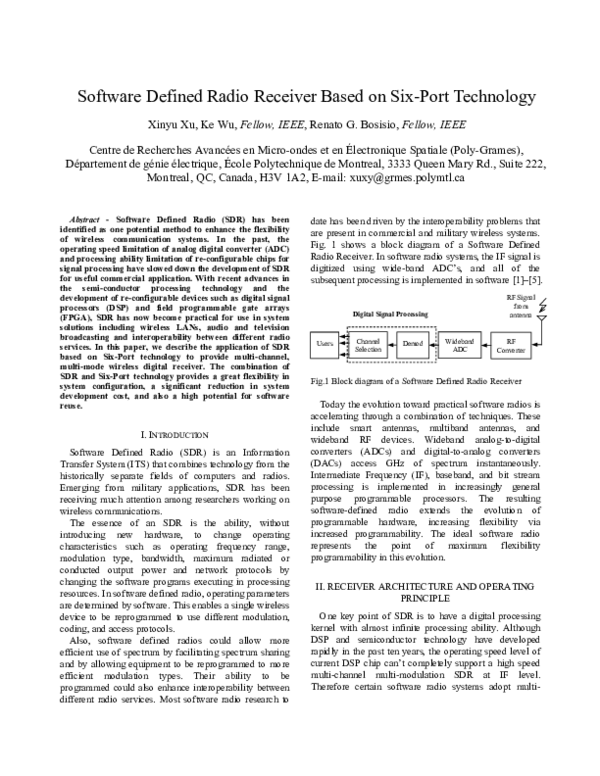 Pdf Software Defined Radio Receiver Based On Six Port Technology Xinyu Xu