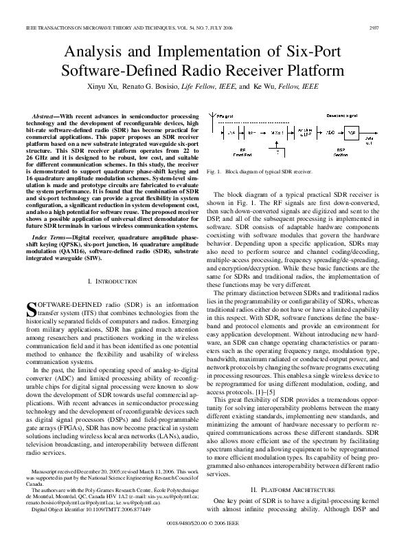 (PDF) Analysis and implementation of six-port software-defined radio receiver platform