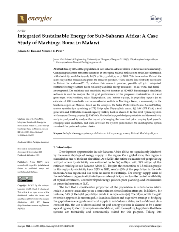 (PDF) Integrated Sustainable Energy for Sub-Saharan Africa: A Case ...