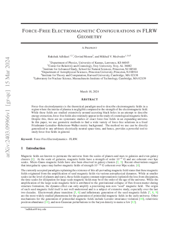 (PDF) Force-free Electromagnetic Configurations in FLRW Geometry
