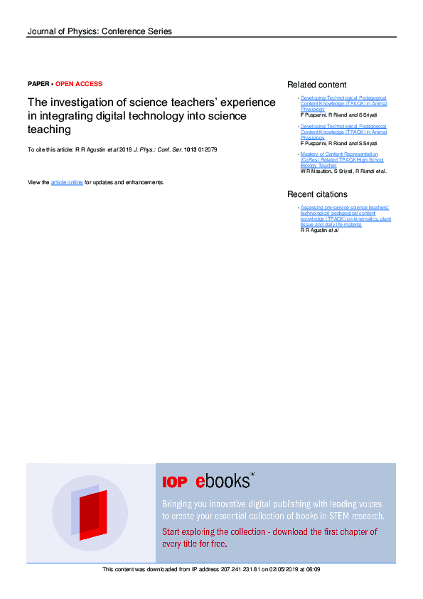(PDF) The investigation of science teachers’ experience in integrating ...