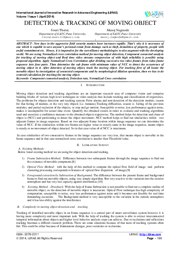 Pdf Detection And Tracking Of Moving Object