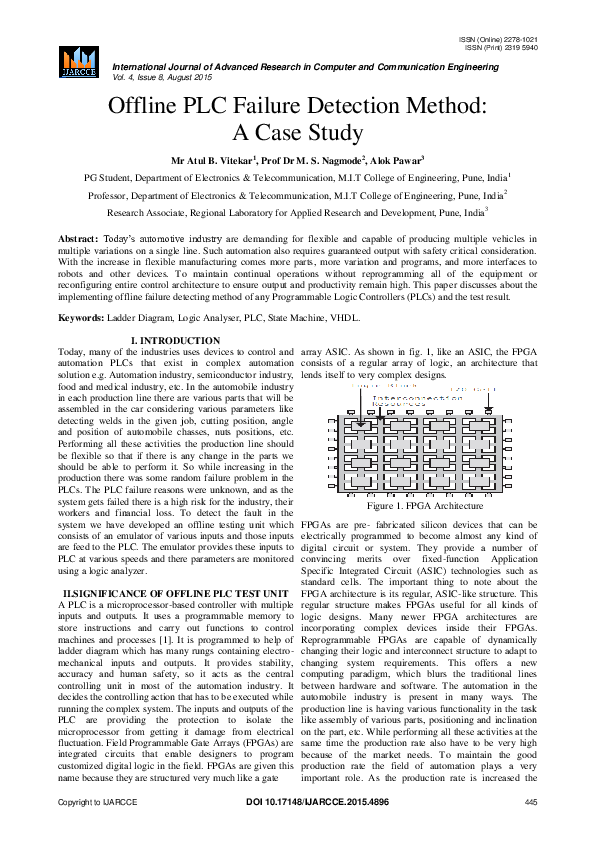 (PDF) Offline PLC Failure Detection Method: A Case Study