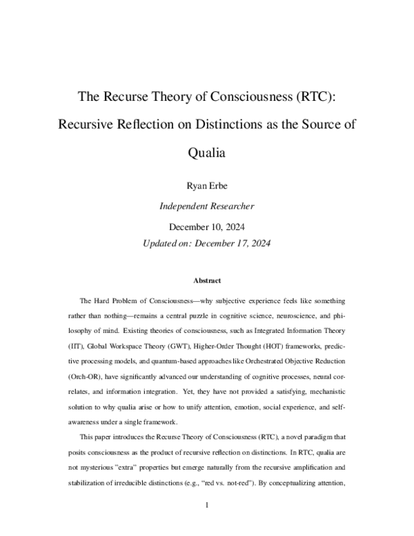 (PDF) The Recurse Theory of Consciousness (RTC): Recursive Reflection ...