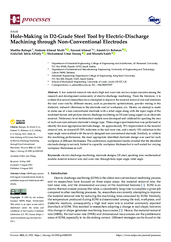 (PDF) Hole-Making in D2-Grade Steel Tool by Electric-Discharge ...