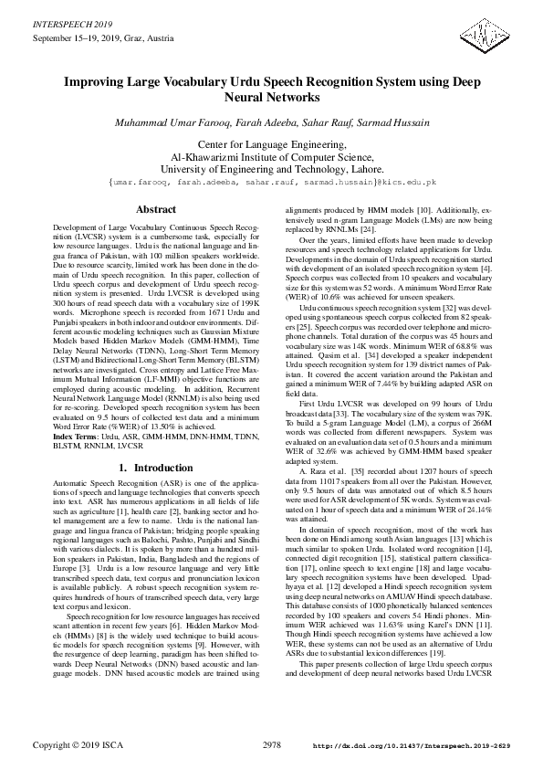 (PDF) Improving Large Vocabulary Urdu Speech Recognition System Using ...