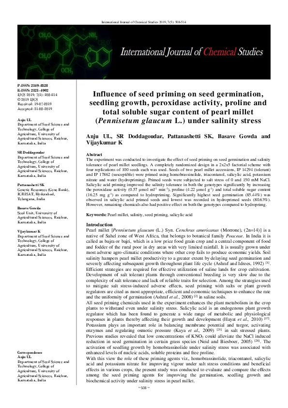(PDF) Influence of seed priming on seed germination, seedling growth, peroxidase activity ...