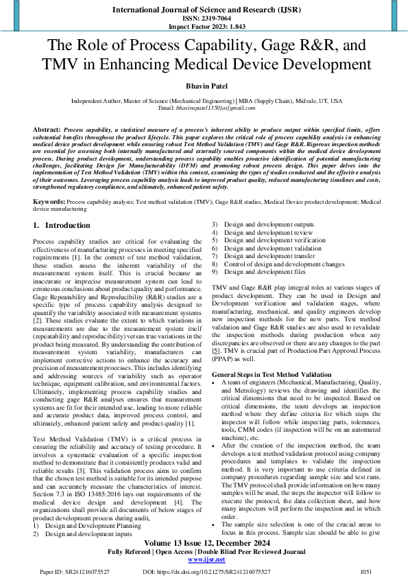 (PDF) The Role of Process Capability, Gage R&R, and TMV in Enhancing ...