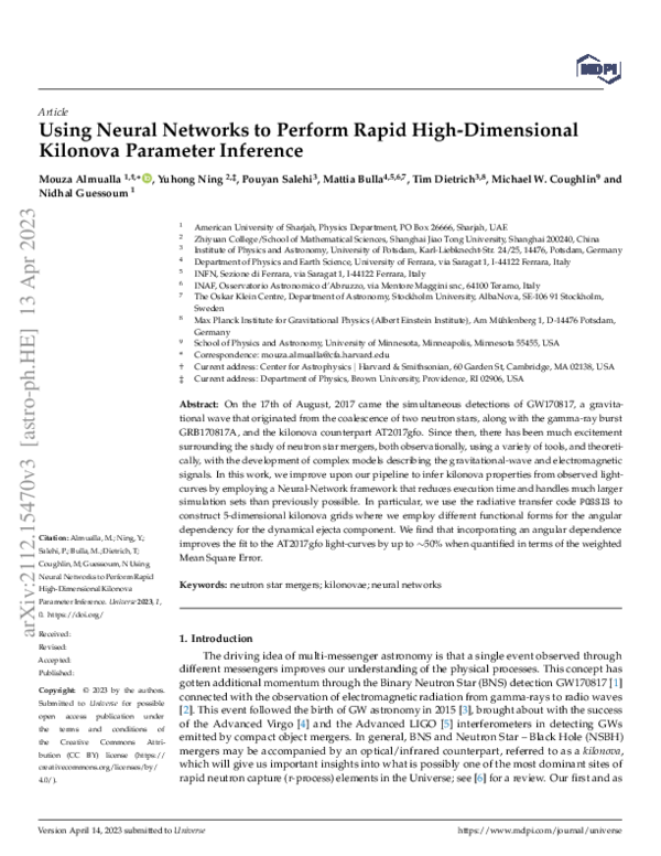 (PDF) Using Neural Networks to Perform Rapid High-Dimensional Kilonova Parameter Inference