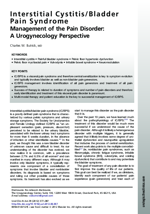 (PDF) Interstitial Cystitis/Bladder Pain Syndrome