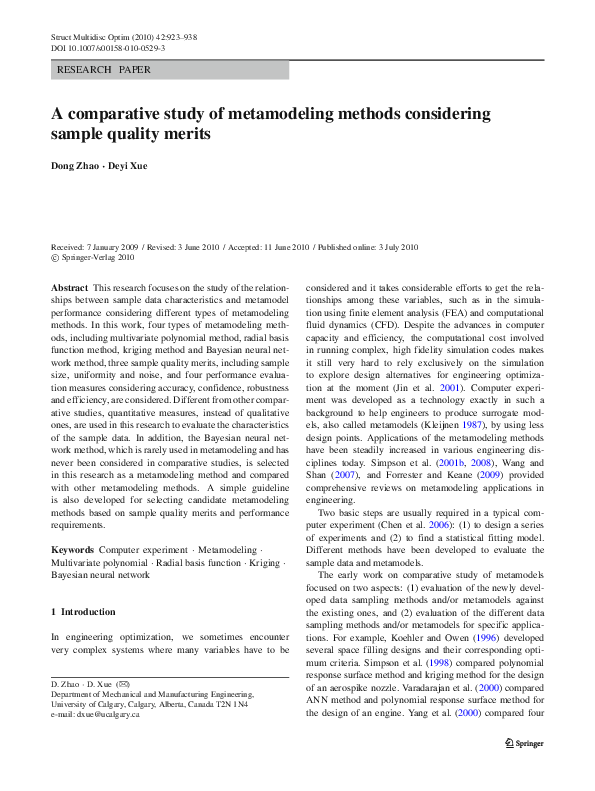 (PDF) A comparative study of metamodeling methods considering sample quality merits