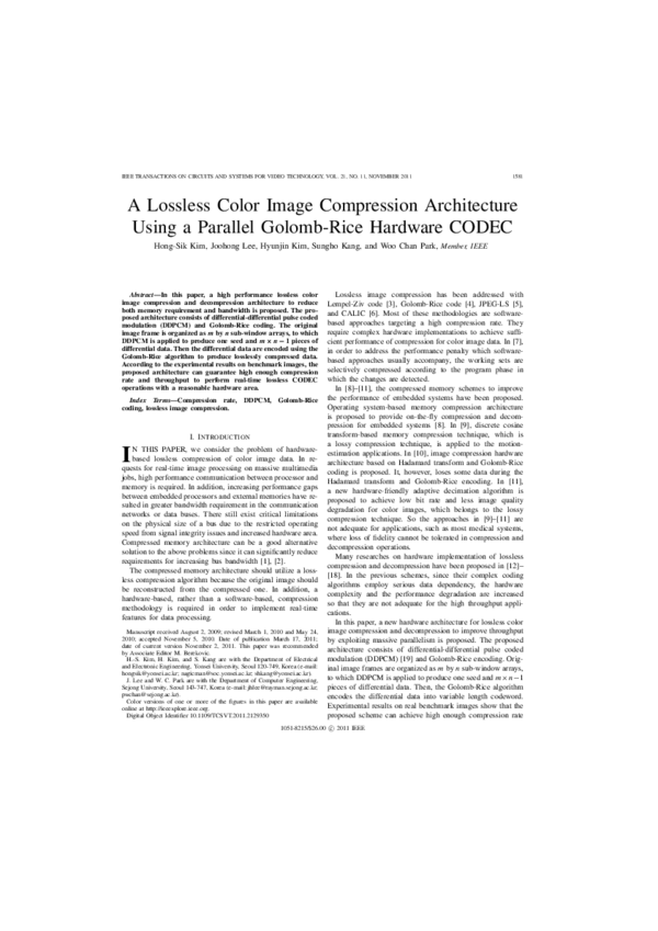 Pdf A Lossless Color Image Compression Architecture Using A Parallel