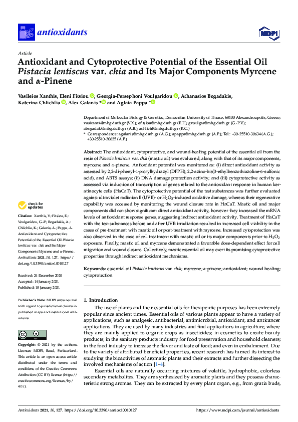 (PDF) Antioxidant and Cytoprotective Potential of the Essential Oil ...